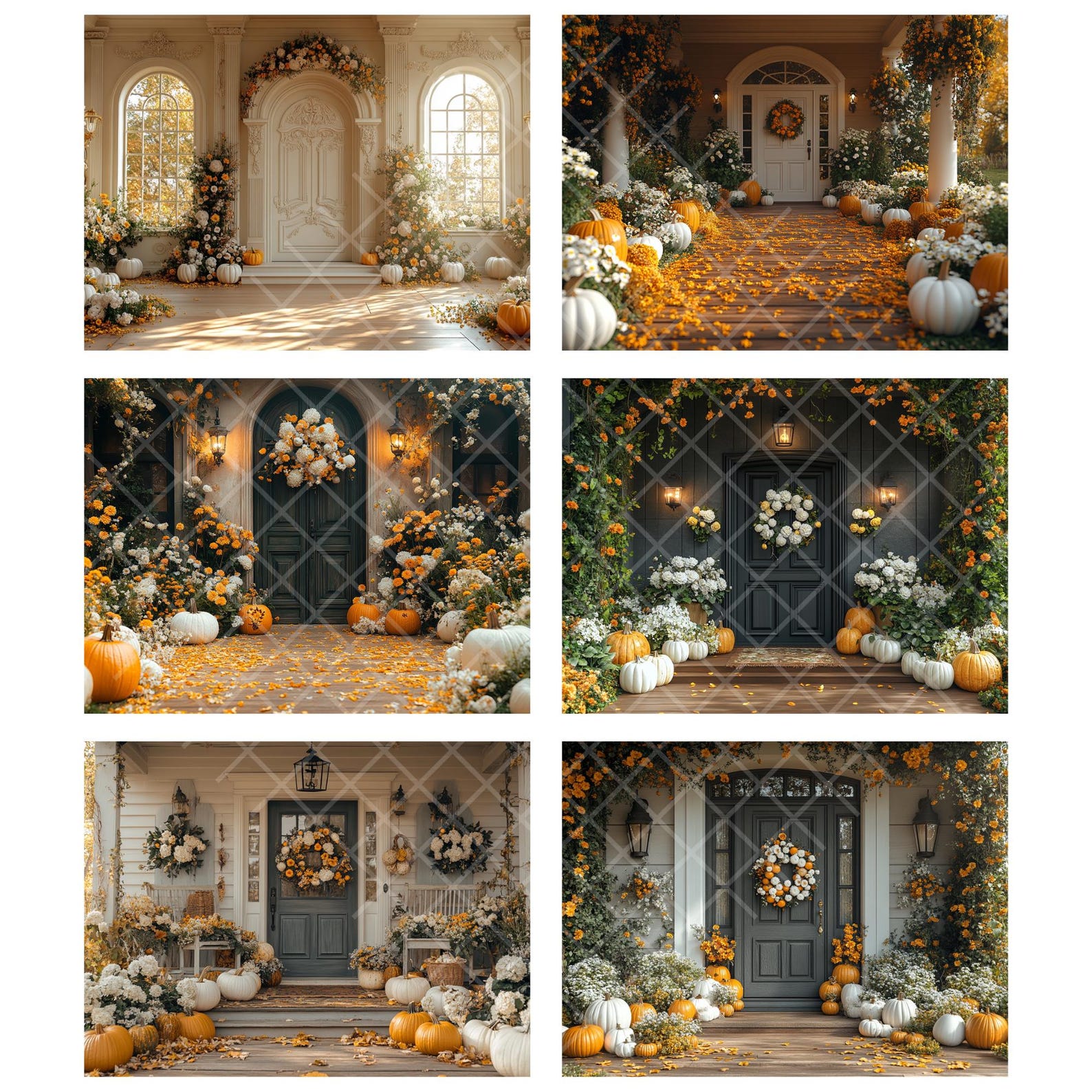 Fall Porch Digital Backdrop | Pumpkin, Flower, Front Door Scene ...