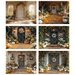 Fall Porch Digital Backdrop | Pumpkin, Flower, Front Door Scene ...