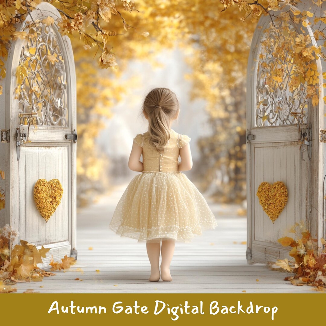 Autumn Gate Kids Photography Backdrop, Golden Fall Leaves (digital ...