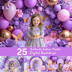 Butterfly Balloon Purple Digital Backdrops: Cake Smash Photography ...