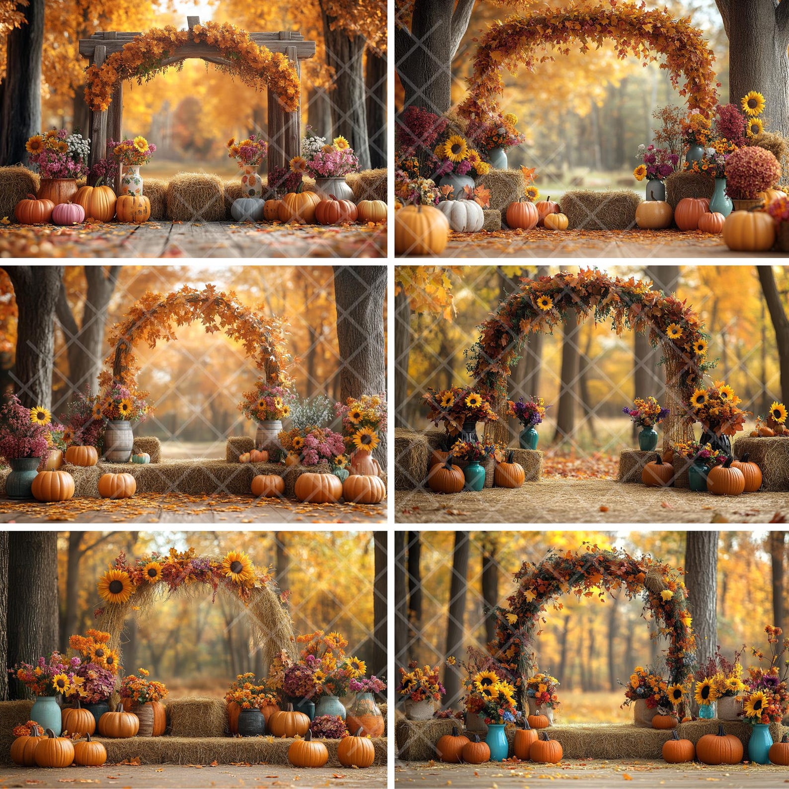 Autumn Arch Sunflowers Digital Backdrop Rustic Fall Photography ...