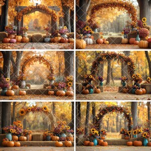 Autumn Arch Sunflowers Digital Backdrop | Rustic Fall Photography ...