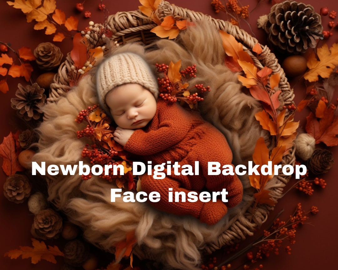 Fall Newborn Digital Backdrop, Thanksgiving Baby Face Inserts, Newborn ...