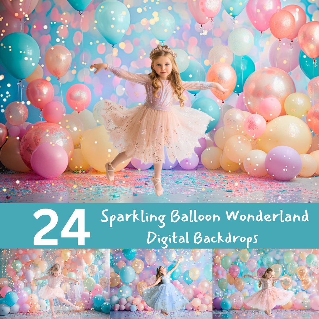 Sparkling Balloon Wonderland Digital Backdrop: Birthday Cake Smash ...
