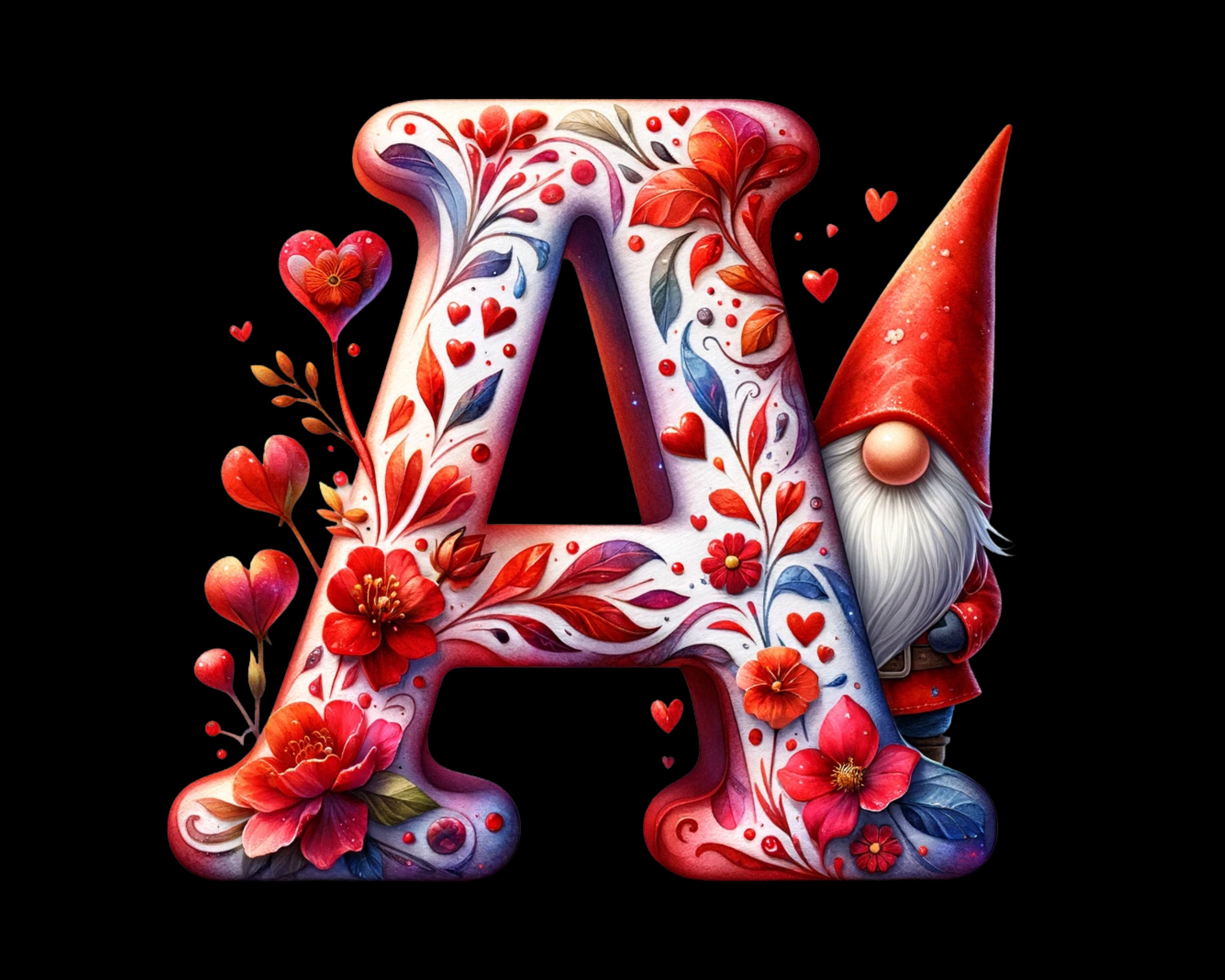 Valentine Watercolor Alphabet PNG Gnome Clipart, Valentine Clipart ...