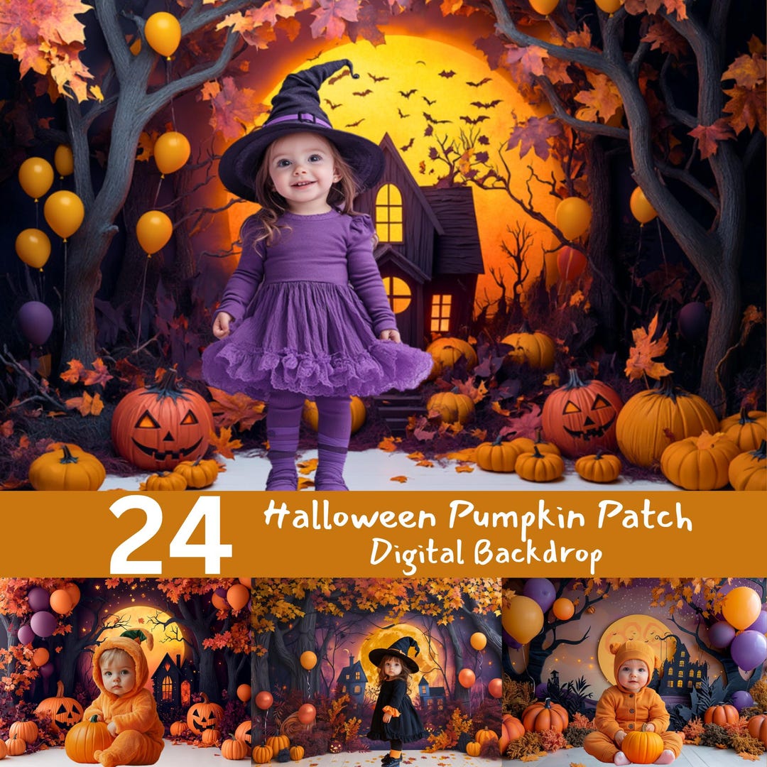 Halloween Pumpkin Patch Digital Backdrop, Haunted House, Fall ...