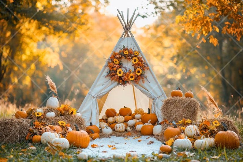 Autumn Teepee Digital Backdrop for Kids Photography, Ai-generated ...