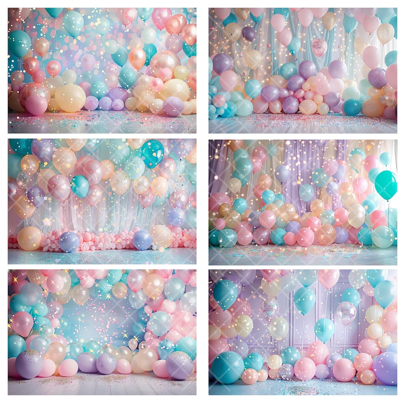 Sparkling Balloon Wonderland Digital Backdrop: Birthday Cake Smash ...