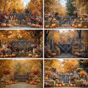 Rustic Autumn Wooden Fence Digital Backdrop | Pumpkin and Hay Bale Fall ...