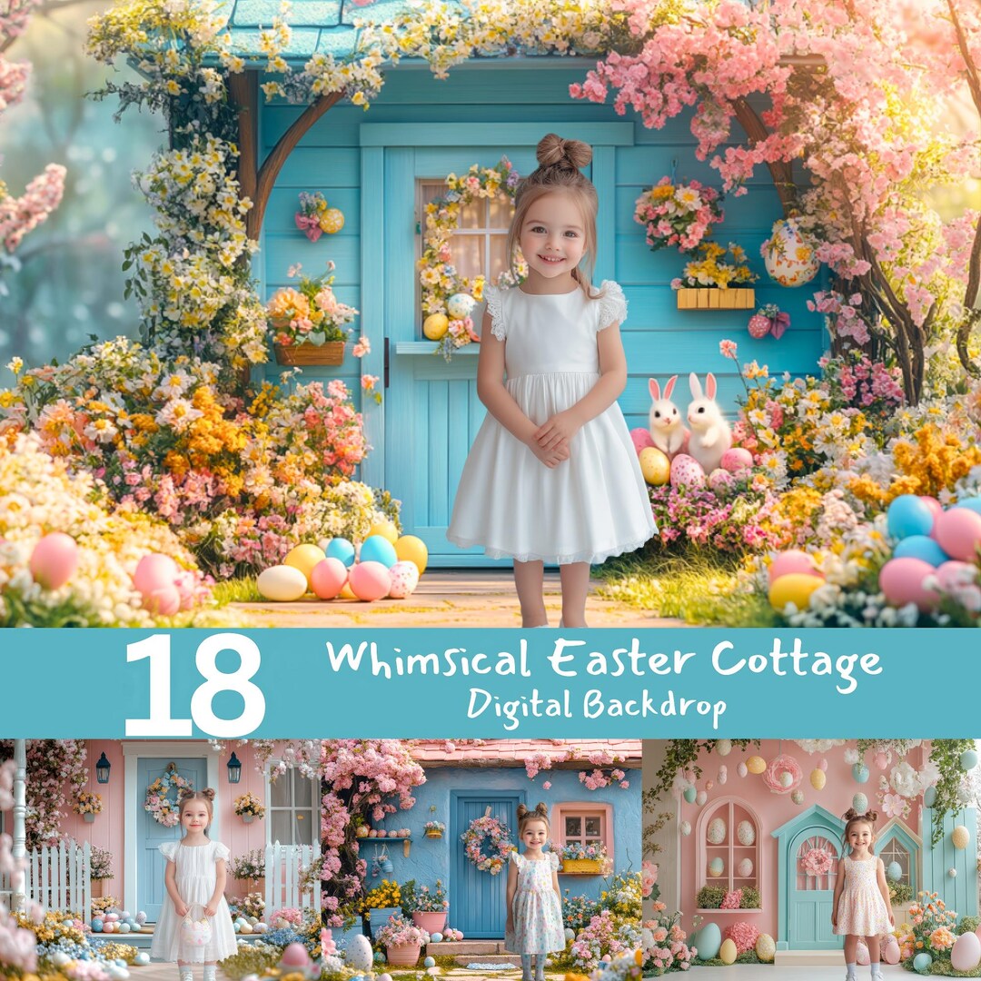 Easter Cottage Digital Backdrop: Floral Doorway, Spring Portraits ...