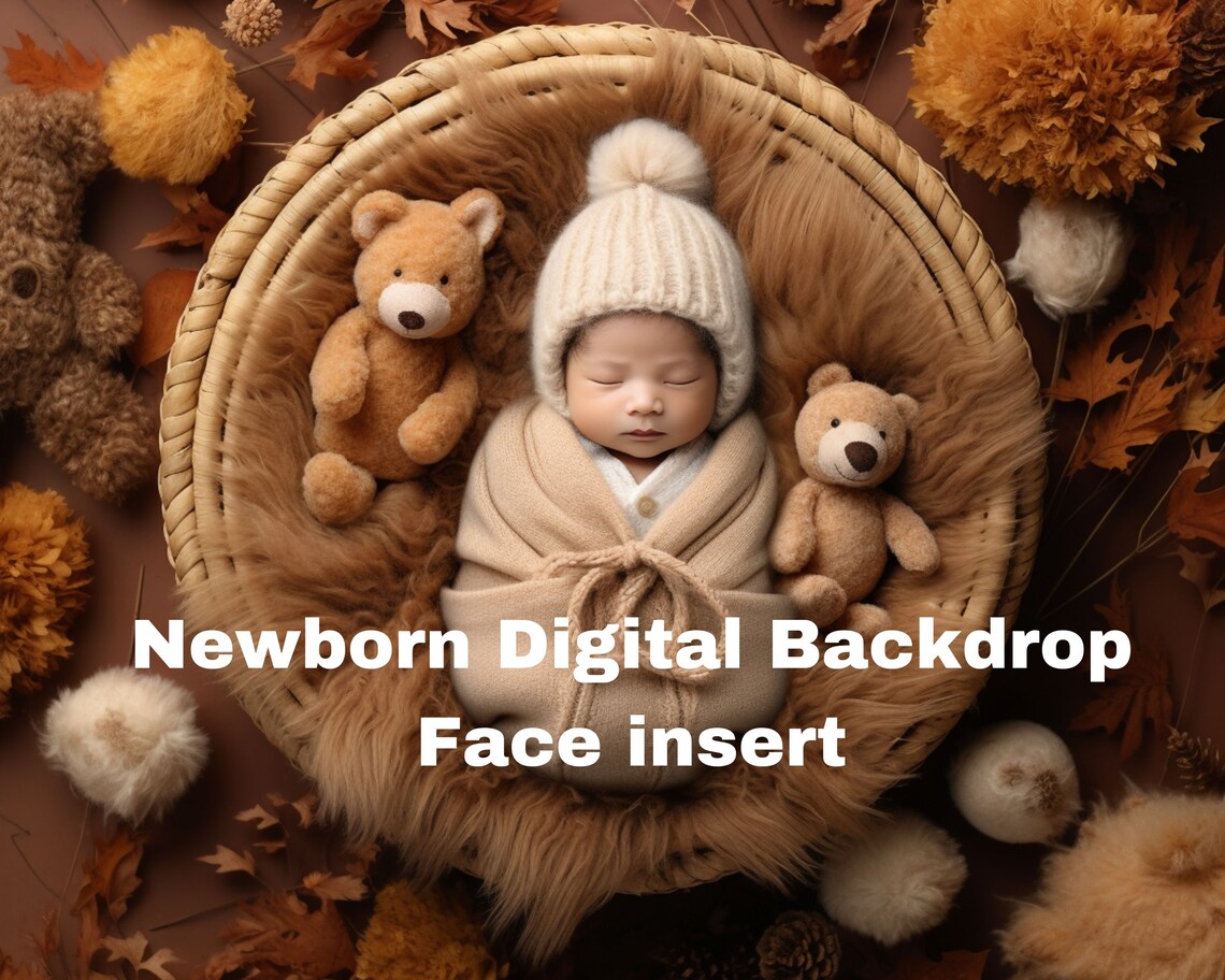 Newborn Digital Backdrop, Baby Face Insert, Digital Background Teddy ...