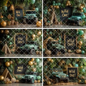 Jungle Safari Wild One Digital Backdrops | Tropical Theme Baby Birthday ...