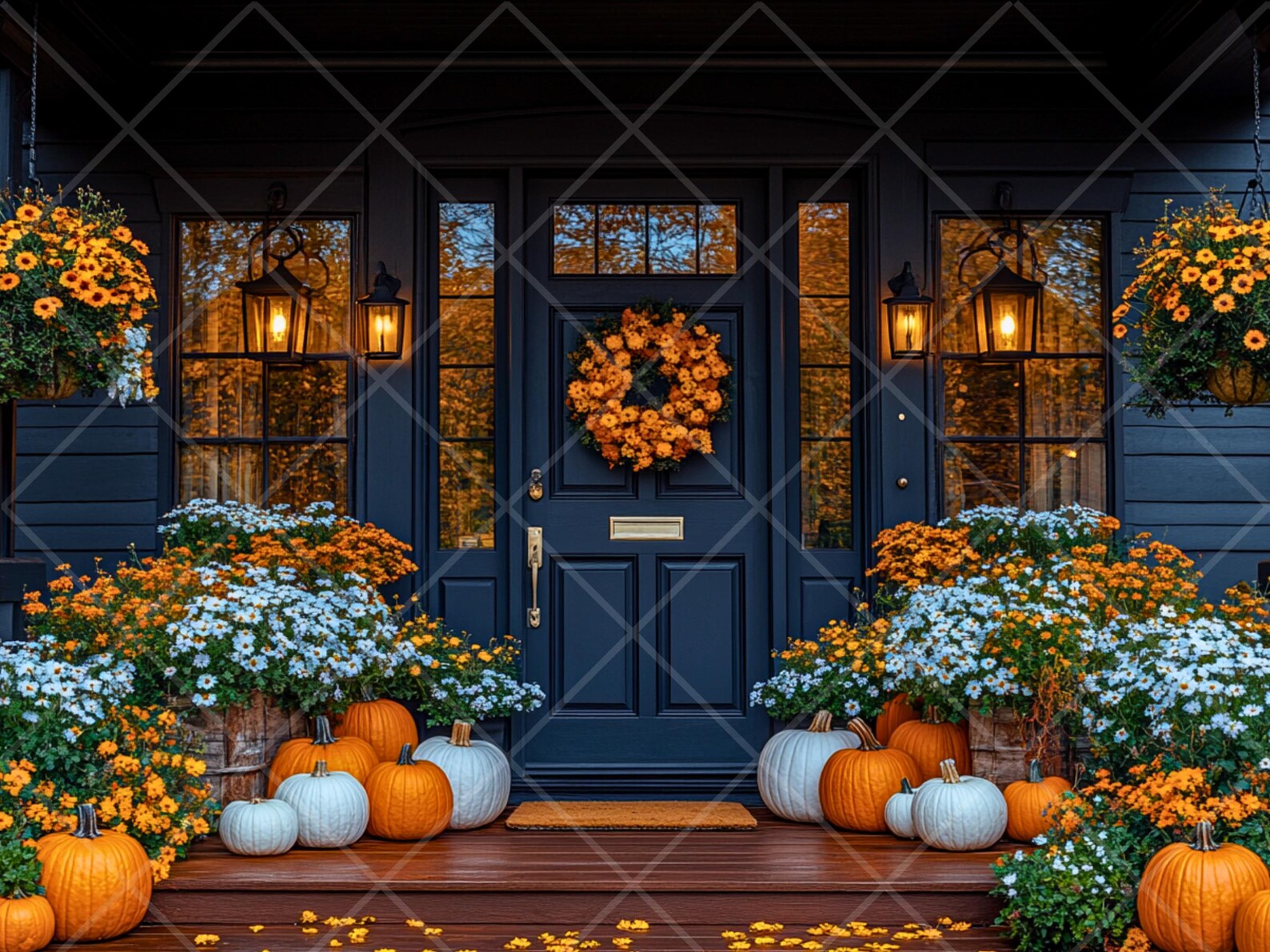 Fall Porch Digital Backdrop | Pumpkin, Flower, Front Door Scene ...