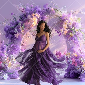 Purple Floral Arch Digital Backdrops for Maternity Photography | Soft ...