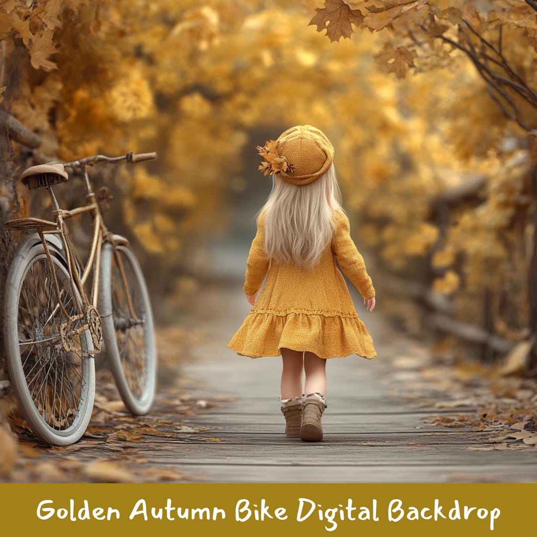 Golden Autumn Bike Digital Backdrop | Dreamy Fall Kids Photography ...