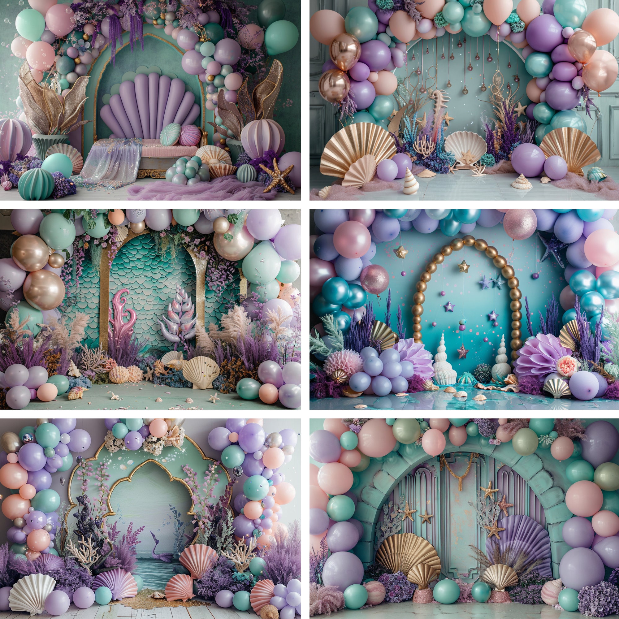 Mermaid Balloons Digital Backdrop: Shell Arch, Cake Smash (JPG) - Etsy