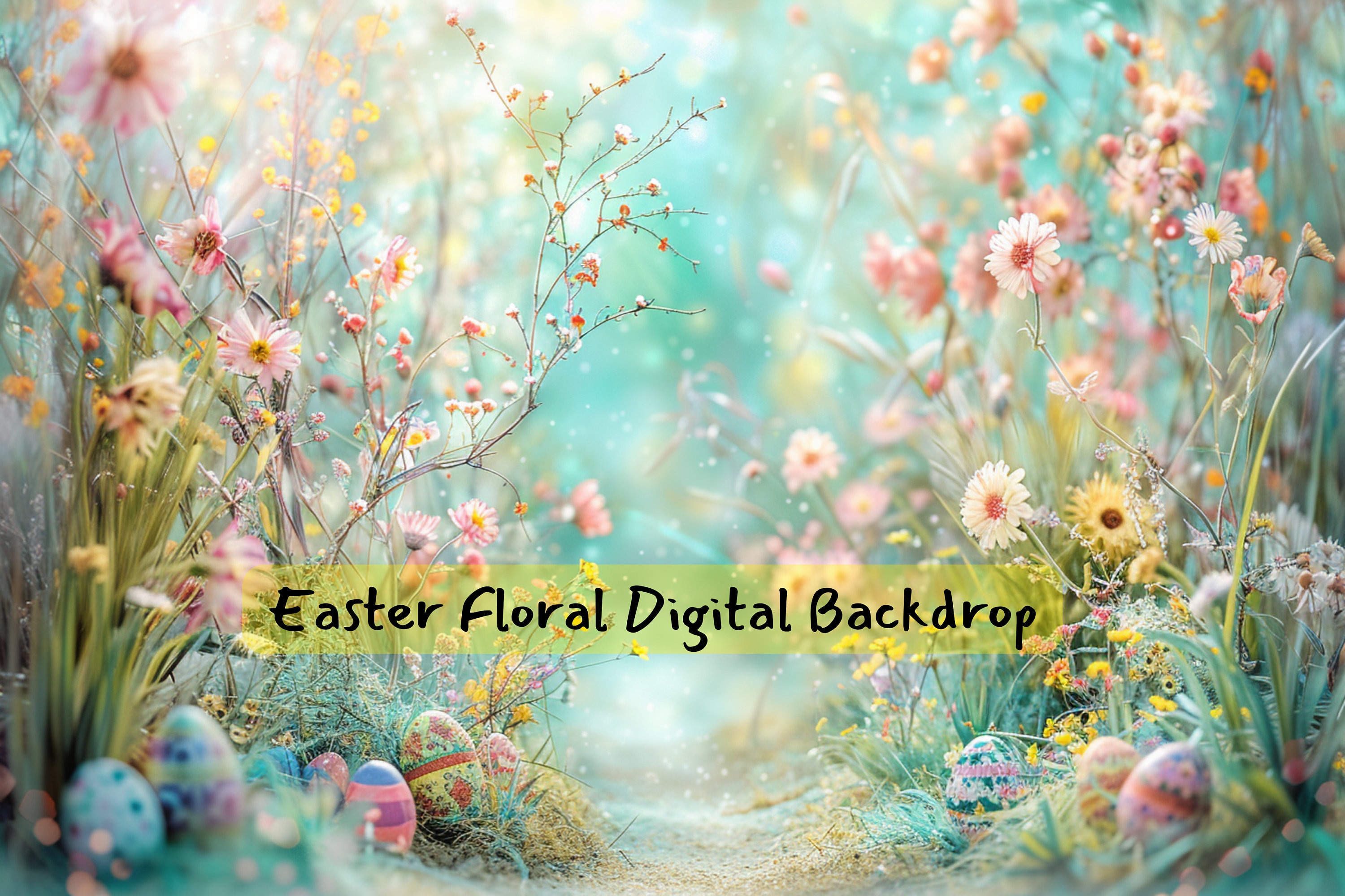 Easter Painterly Wildflower Digital Backdrop, Easter Props, Portrait ...