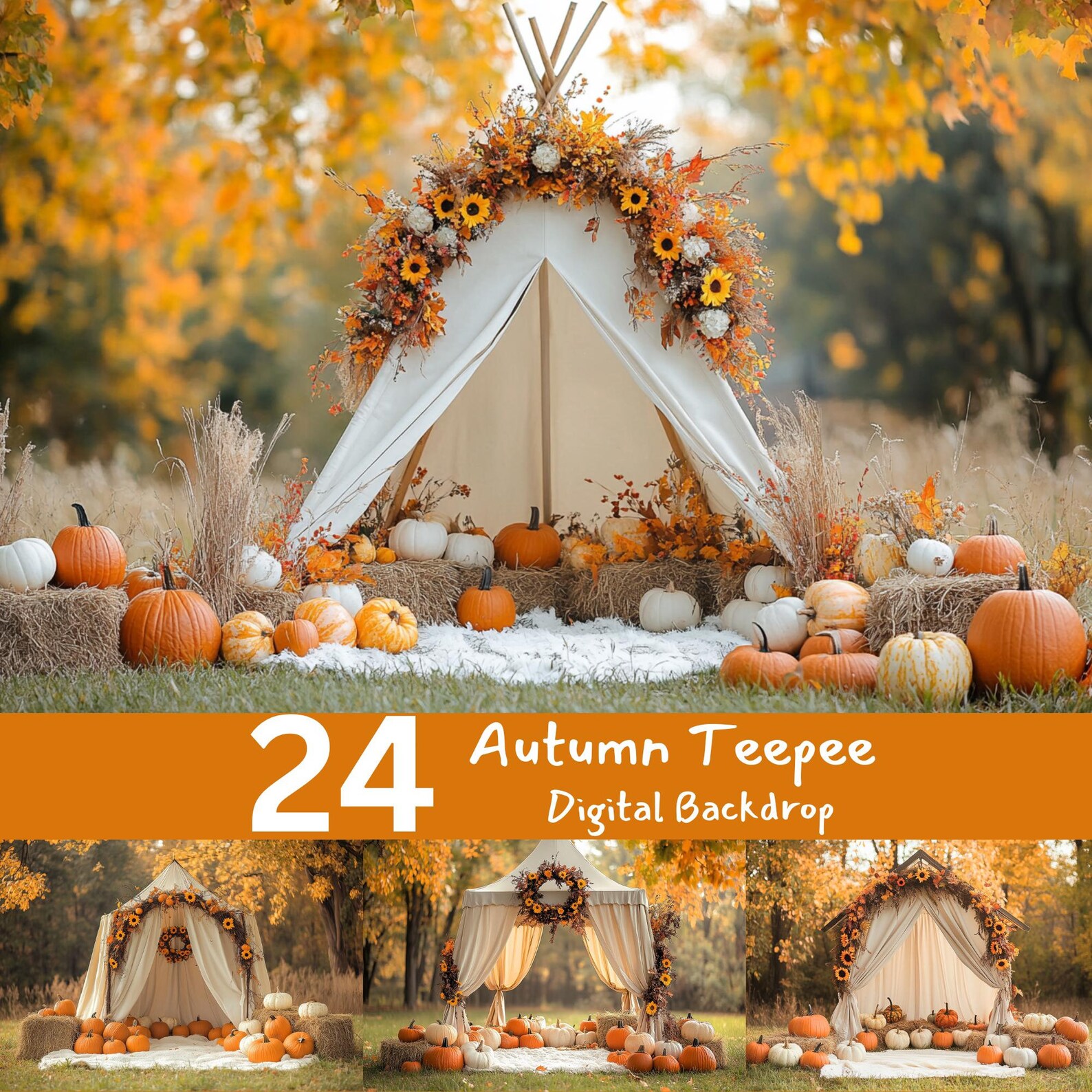 Autumn Teepee Digital Backdrop for Kids Photography, Ai-generated ...