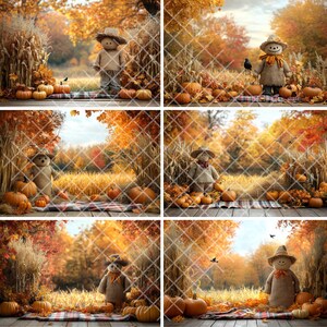 Fall Harvest Scarecrow Digital Backdrop for Kids Photography, Autumn ...