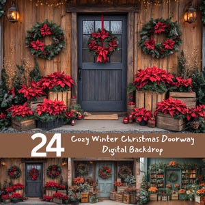 Cozy Winter Christmas Doorway Digital Backdrop, Festive Holiday ...