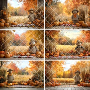 Fall Harvest Scarecrow Digital Backdrop for Kids Photography, Autumn ...