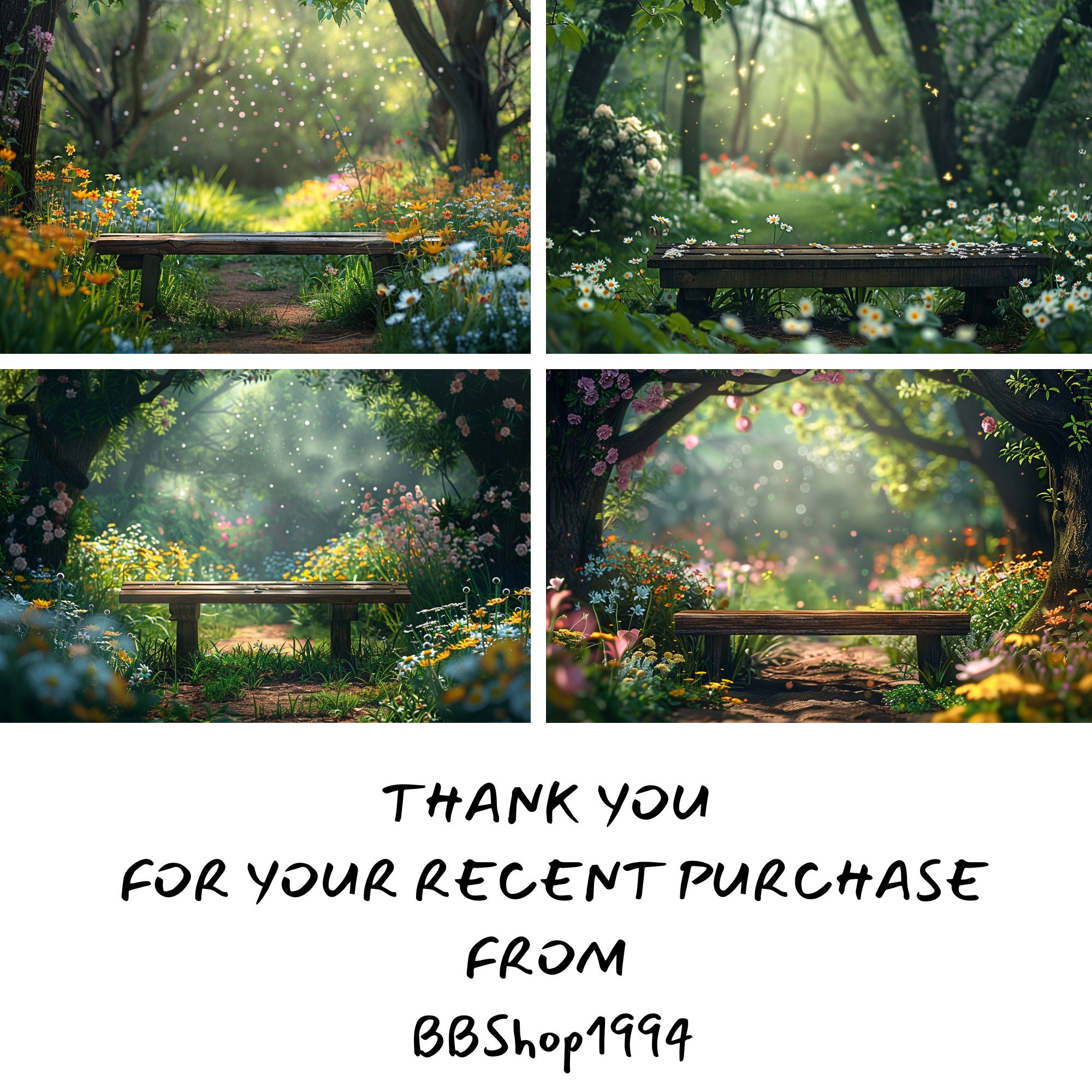 Spring Forest Bench Digital Backdrops: Enchanted Woodland Photography ...