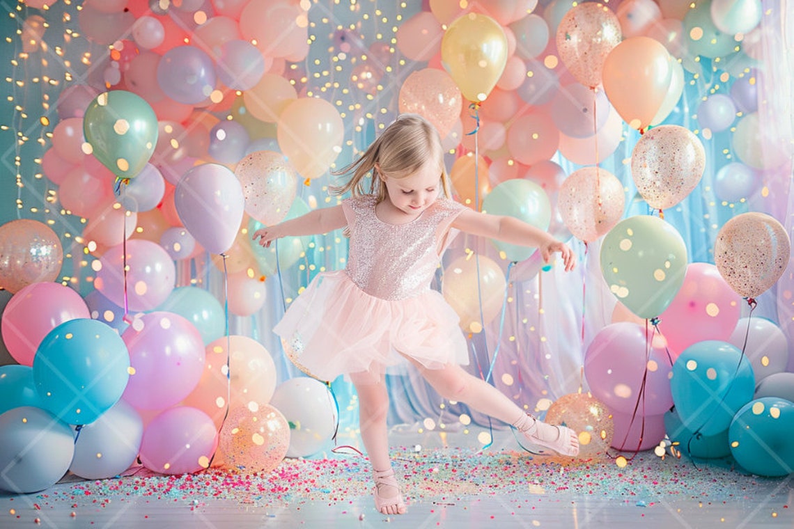 Sparkling Balloon Wonderland Digital Backdrop: Birthday Cake Smash ...