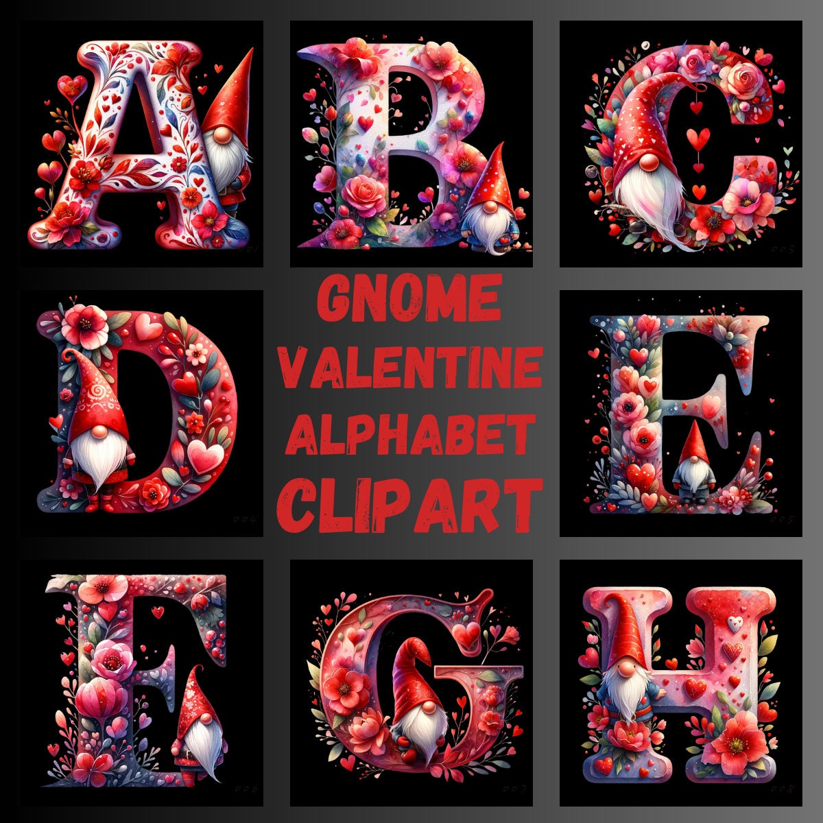 Valentine Watercolor Alphabet PNG Gnome Clipart, Valentine Clipart ...