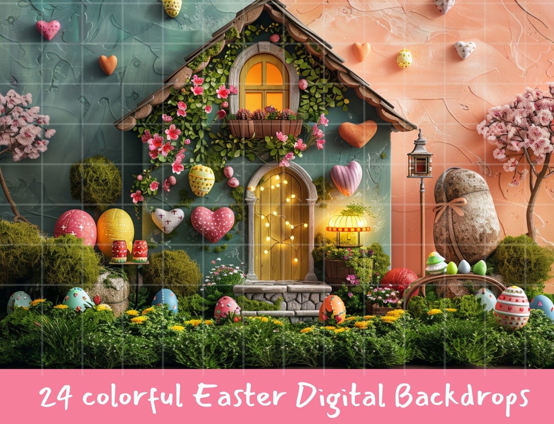 24 Easter Digital Backdrops, Easter Eggs Bunny Fine Art Portrait ...
