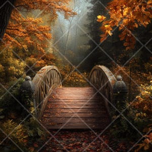 Autumn Forest Bridge Digital Backdrop: Fantasy Photoshoot (JPEG) - Etsy