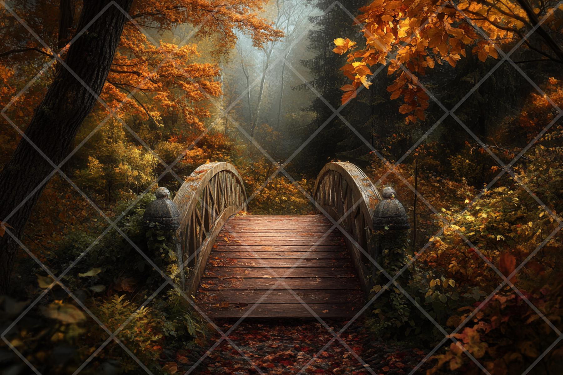 Autumn Forest Bridge Digital Backdrop: Fantasy Photoshoot (JPEG) - Etsy