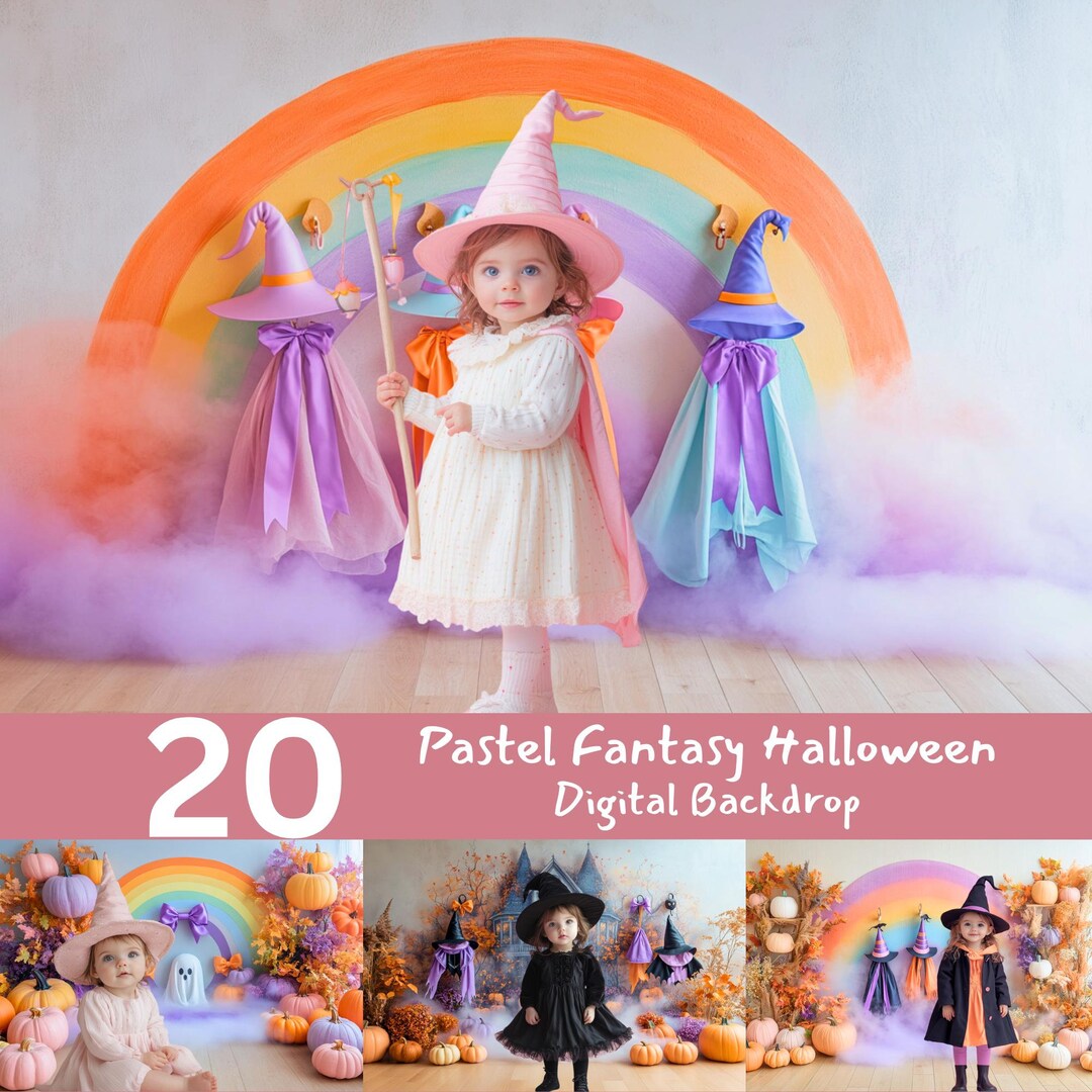 Pastel Fantasy Halloween Digital Backdrop for Kids Photography ...