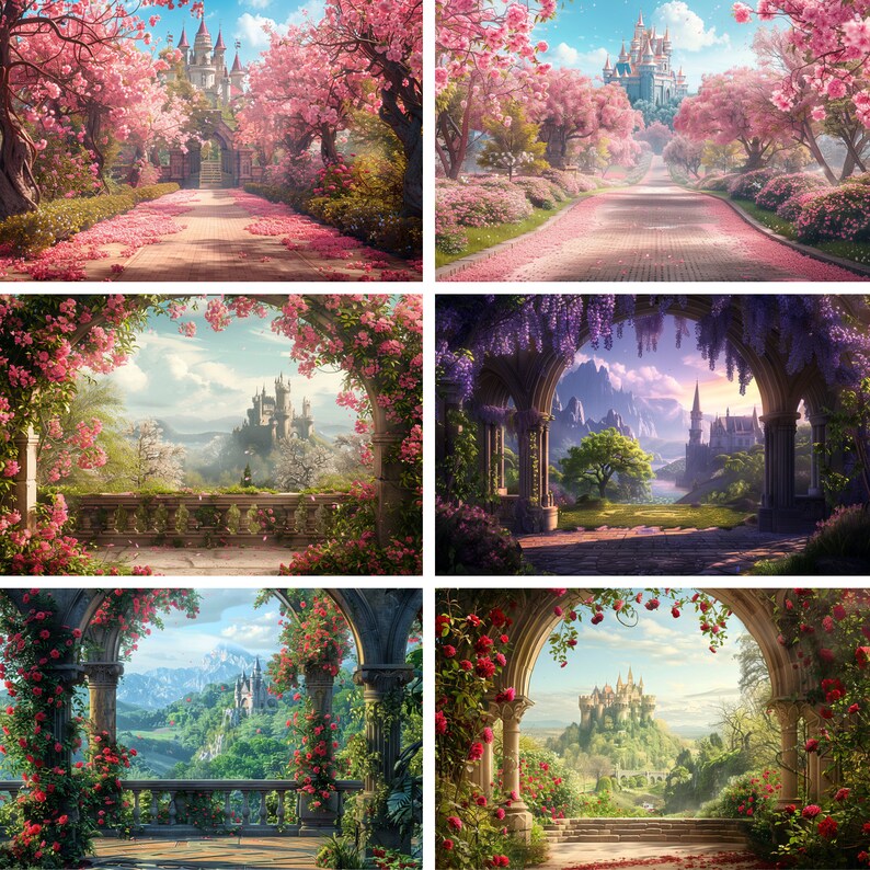 Garden Princess Castle Digital Backdrops, Spring Digital Background ...