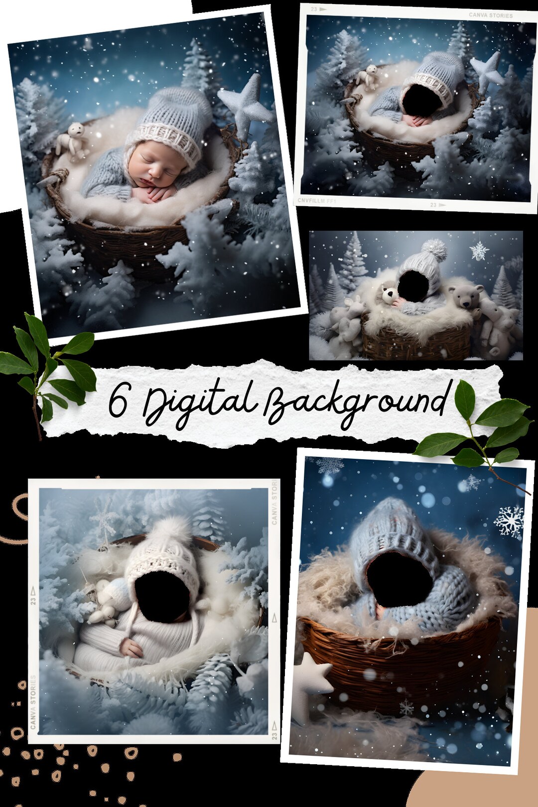 Set of 6 Face Insert Christmas Newborn Digital Backdrop Photography ...