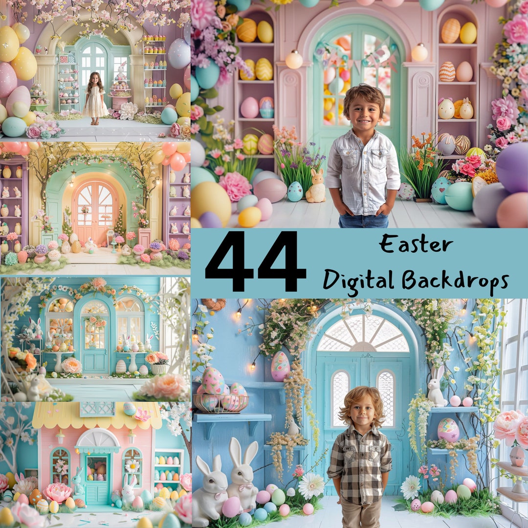 Easter Bunny Digital Backdrops: Pastel Floral Studio (digital Download ...