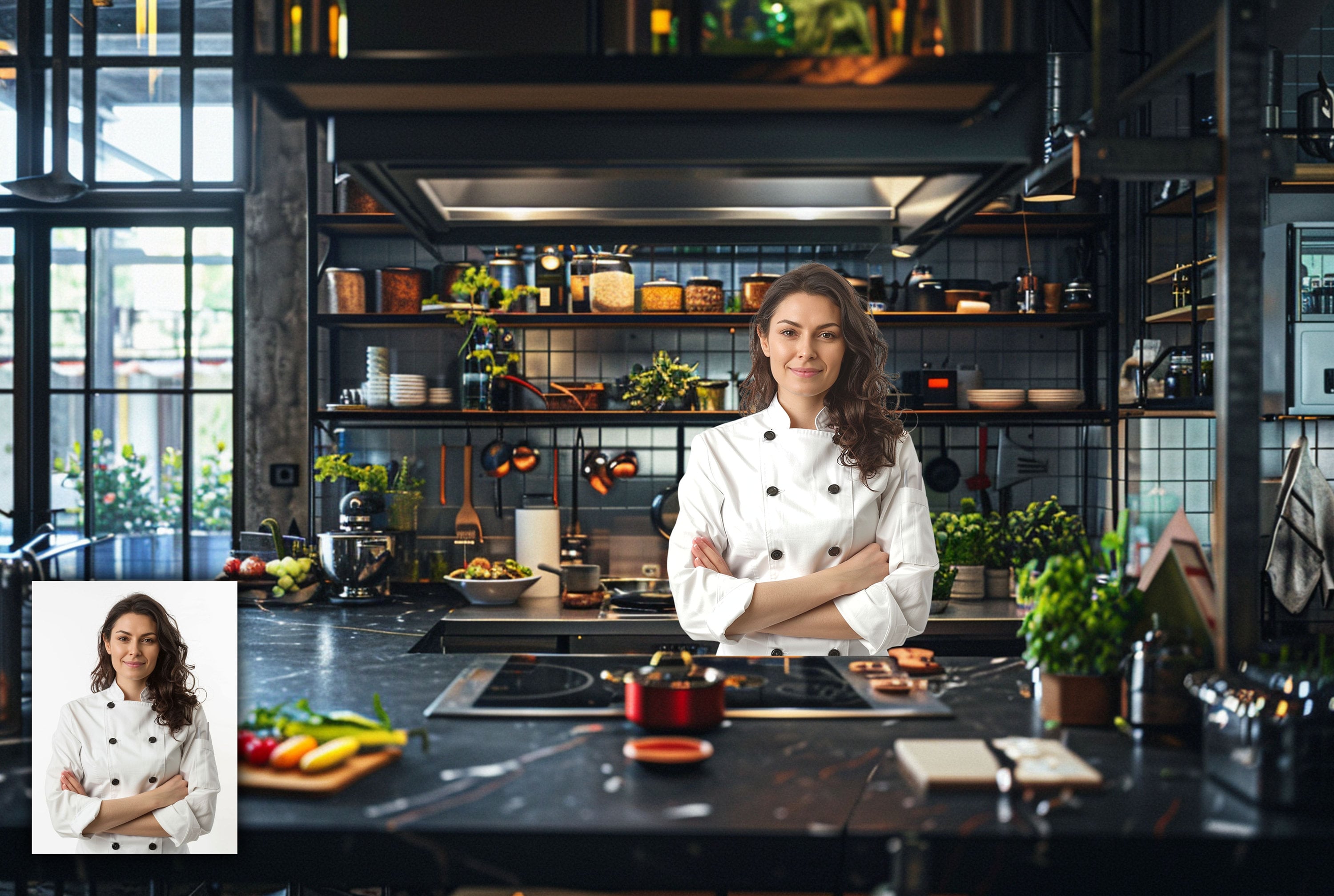 Modern Kitchen Digital Backdrops, Restaurant Kitchen Digital Background ...