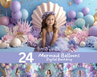 Mermaid Backdrop, Ocean Backdrop, Digital Background, Printable ...