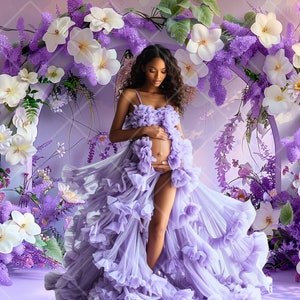 Purple Floral Arch Digital Backdrops for Maternity Photography | Soft ...