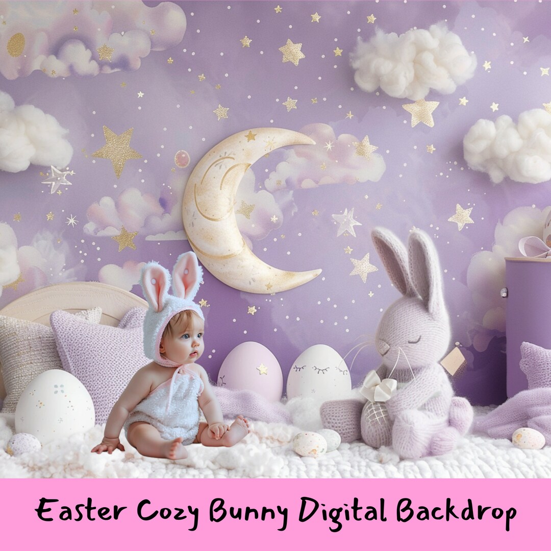 Easter Cozy Bunny Digital Backdrop, Newborn Digital Background, Baby ...