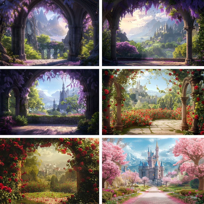 Garden Princess Castle Digital Backdrops, Spring Digital Background ...