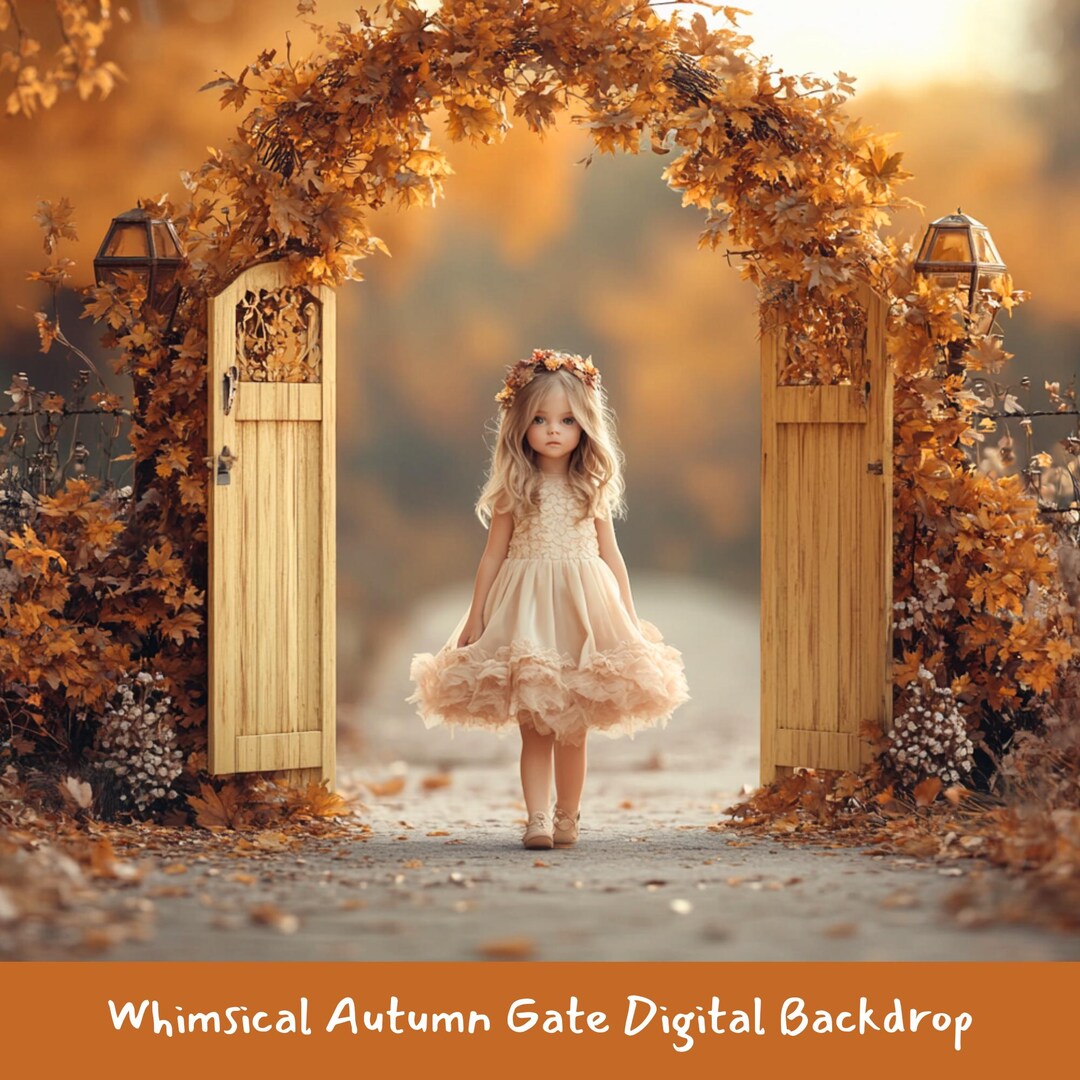 Whimsical Autumn Gate Digital Backdrop for Kids Photography, Fall ...