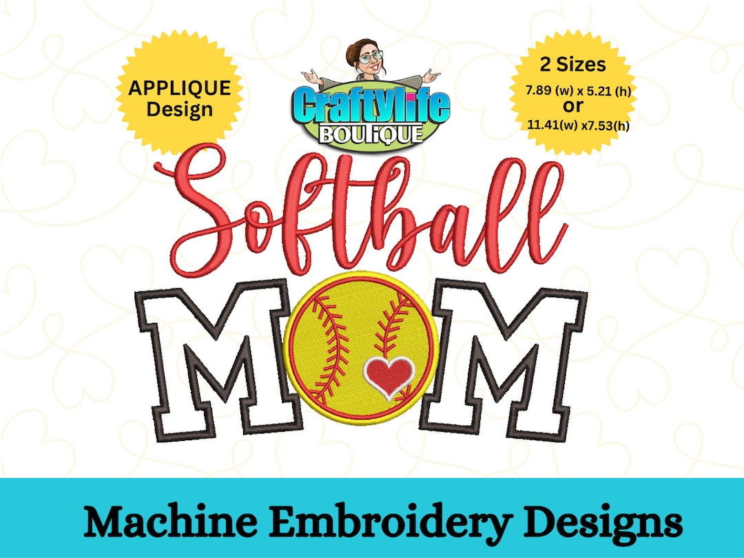 Softball Mom Embroidery Applique Design - Etsy