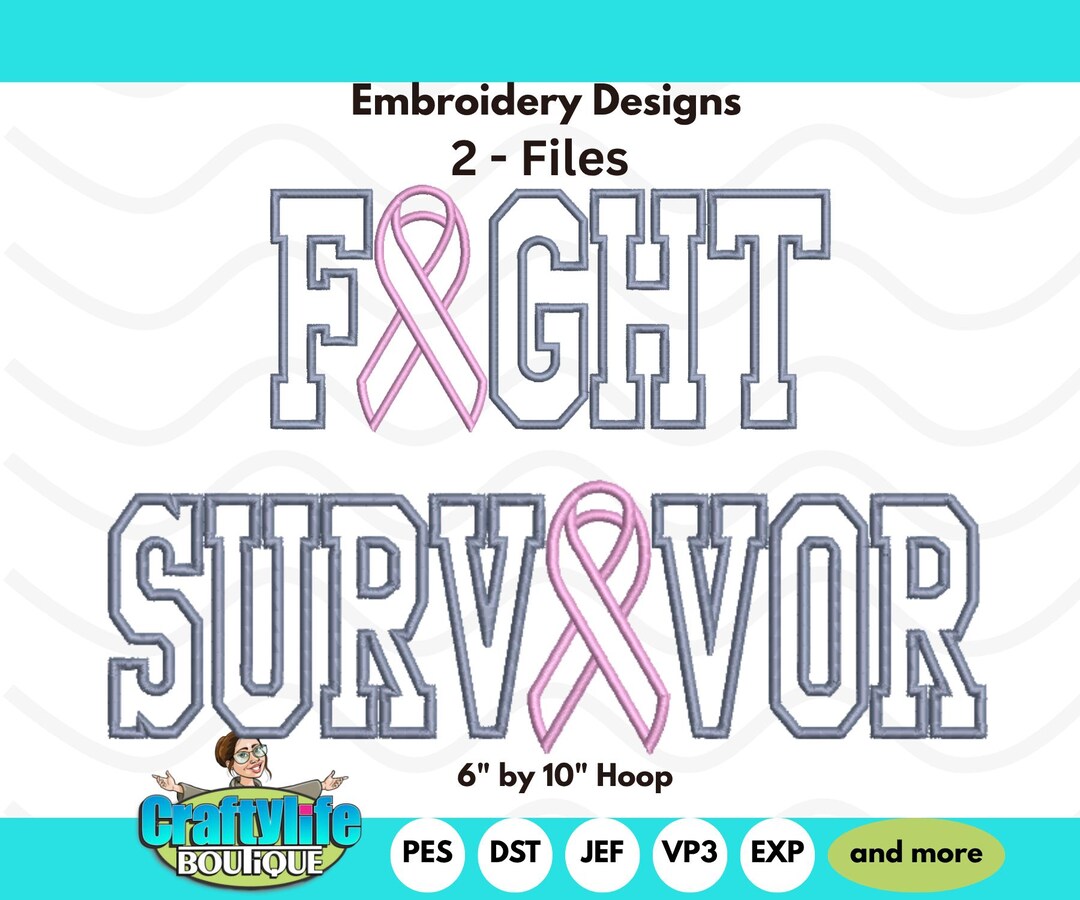 Survivor and Fighter Pink Ribbon– 6x10 Hoop – Faith, Inspirational ...