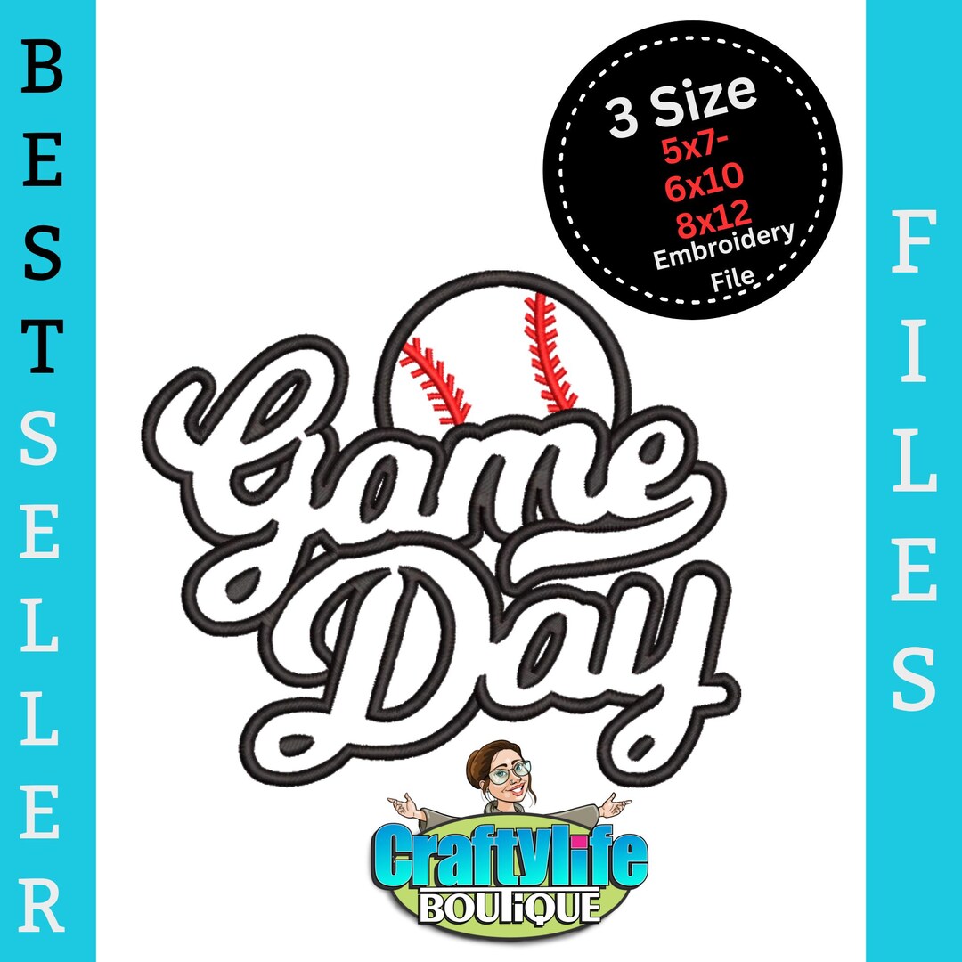 Baseball Game Day Appliqué – Machine Embroidery File Design – Sports ...