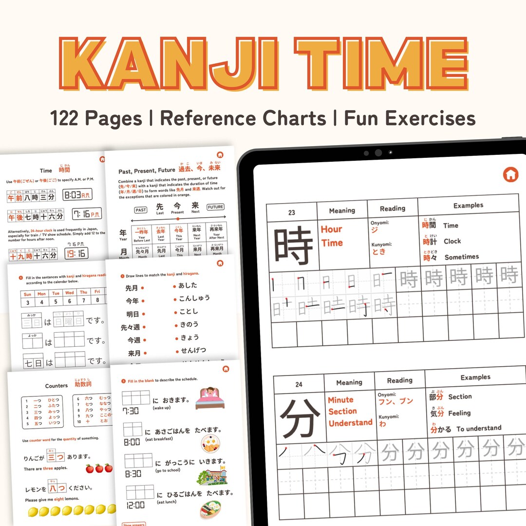 Kanji Time: Writing Practice, Reference Charts, Fun Exercises - Etsy