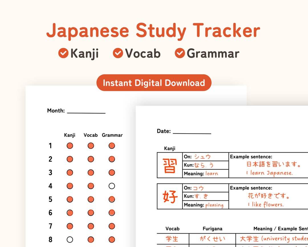 Beginner Japanese Study Tracker for Kanji, Vocabulary, and Grammar ...
