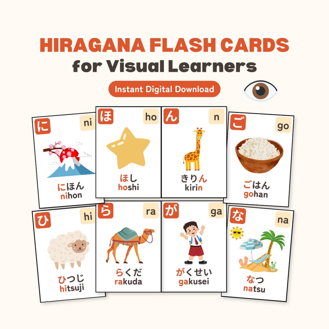 Hiragana Flash Cards for Visual Learners Instant Digital Download - Etsy UK