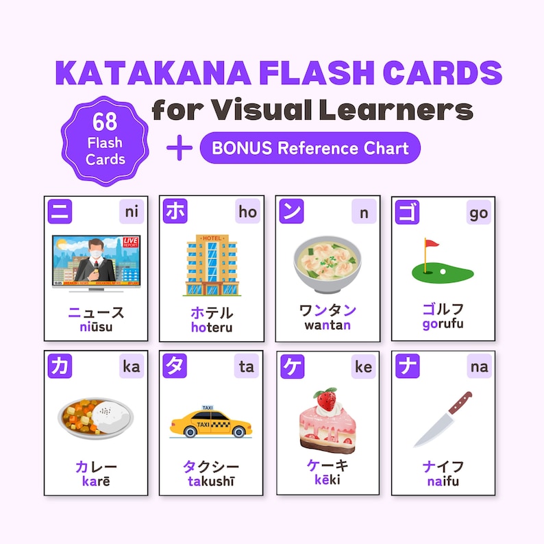 Katakana Flash Cards for Visual Learners Instant Digital Download - Etsy