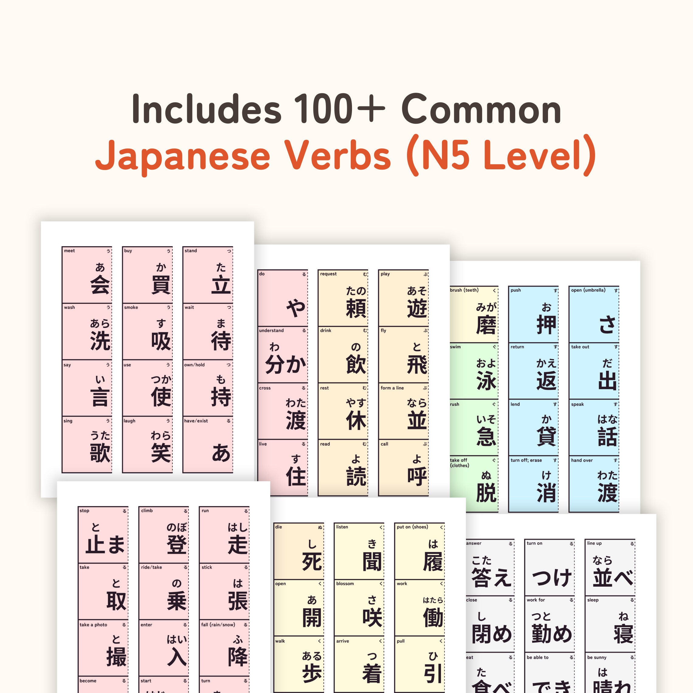 N5 Te-form Flash Cards & Grammar Charts | Instant Digital Download - Etsy