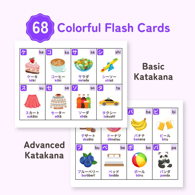 Katakana Flash Cards for Visual Learners - Instant Digital Download - Etsy
